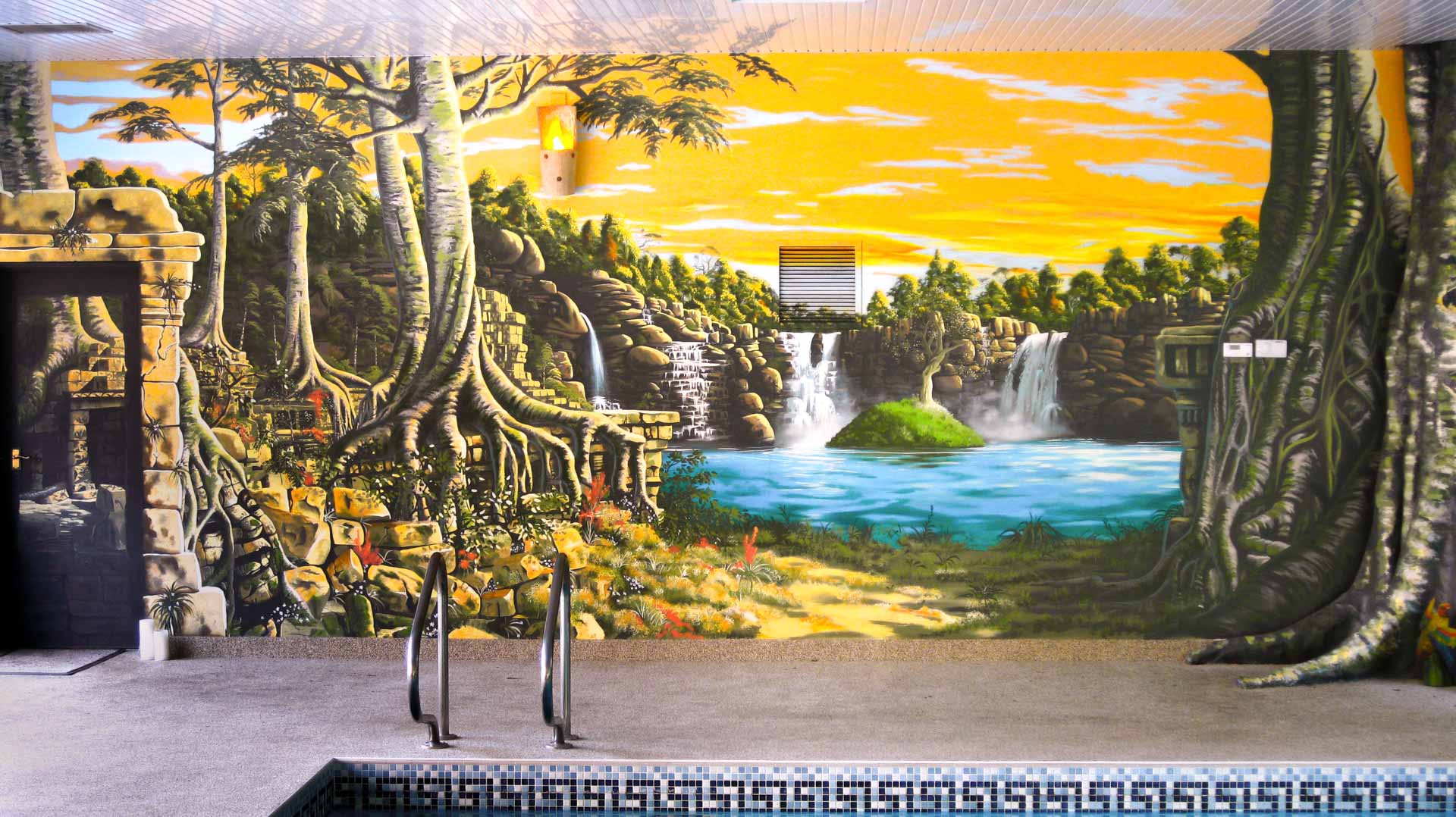 Angkor Wat Temple swimming pool mural | Sacredart Murals