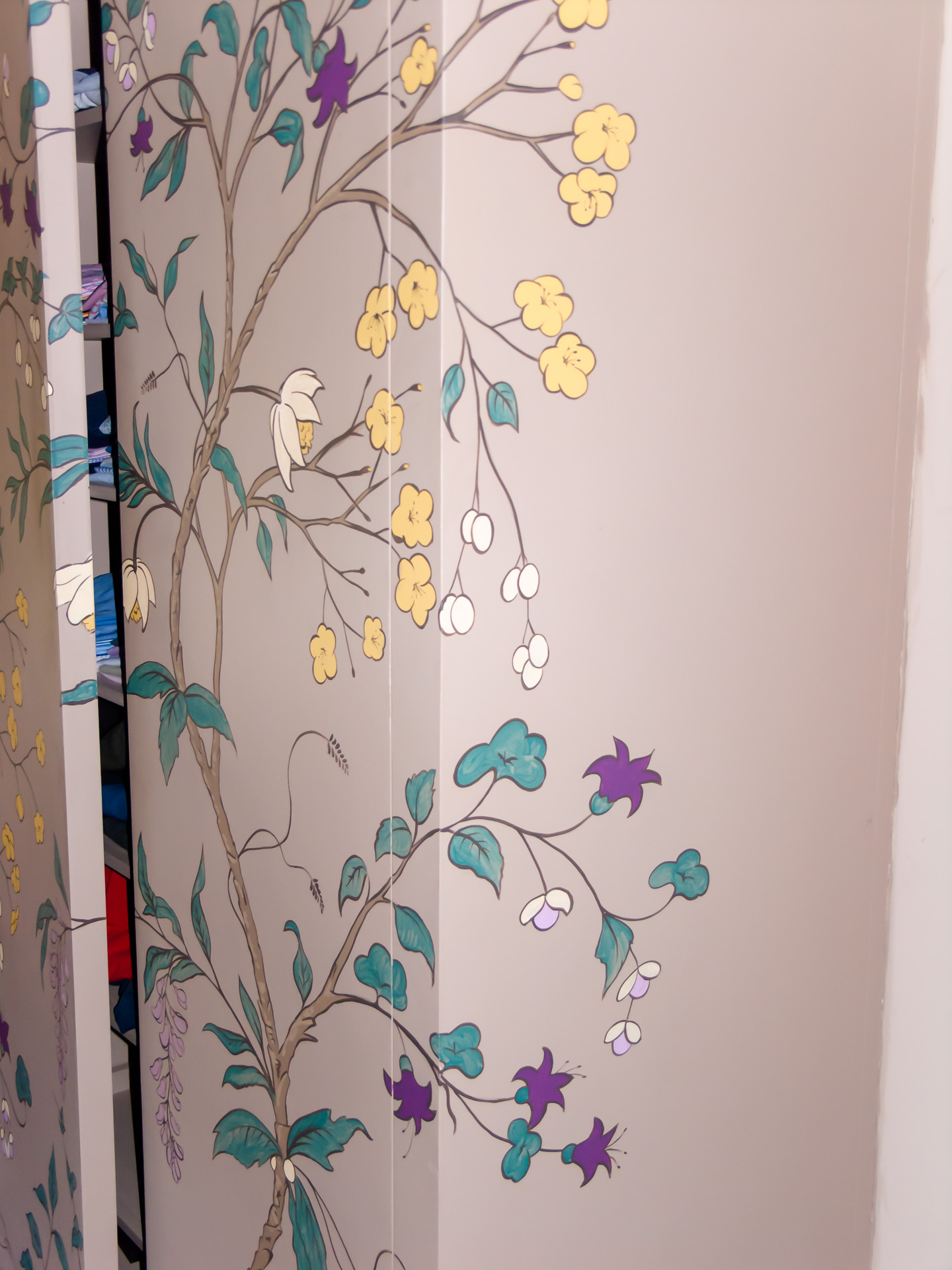 Decorative Floral Design Wardrobe, Hand-Painted | Sacredart Murals