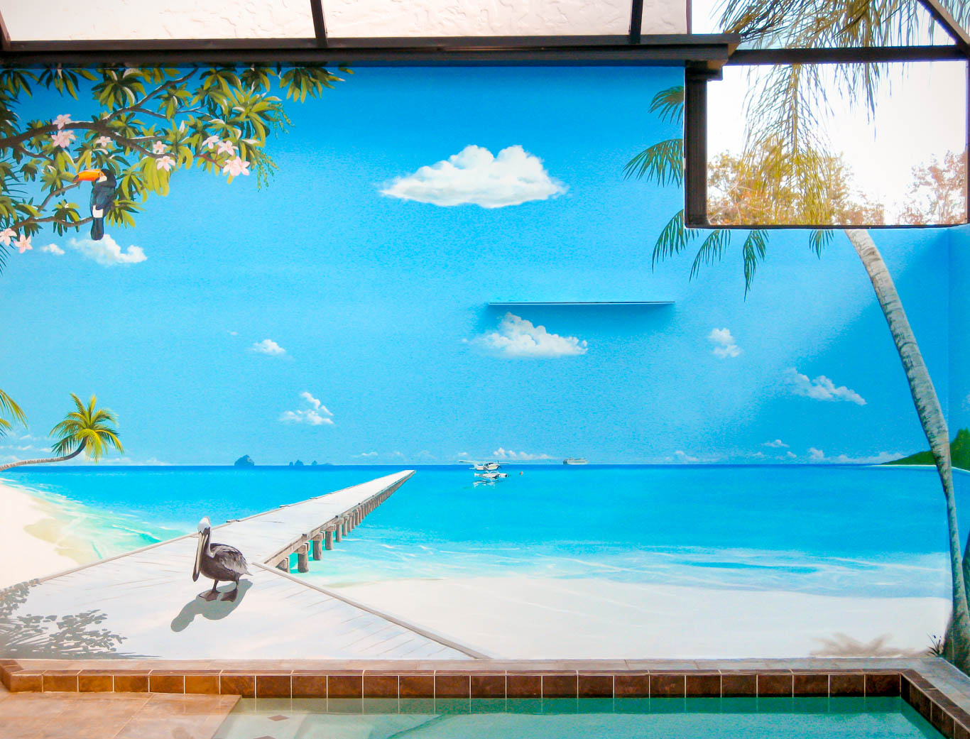 Florida Pool Mural of Tropical Beach | Sacredart Murals