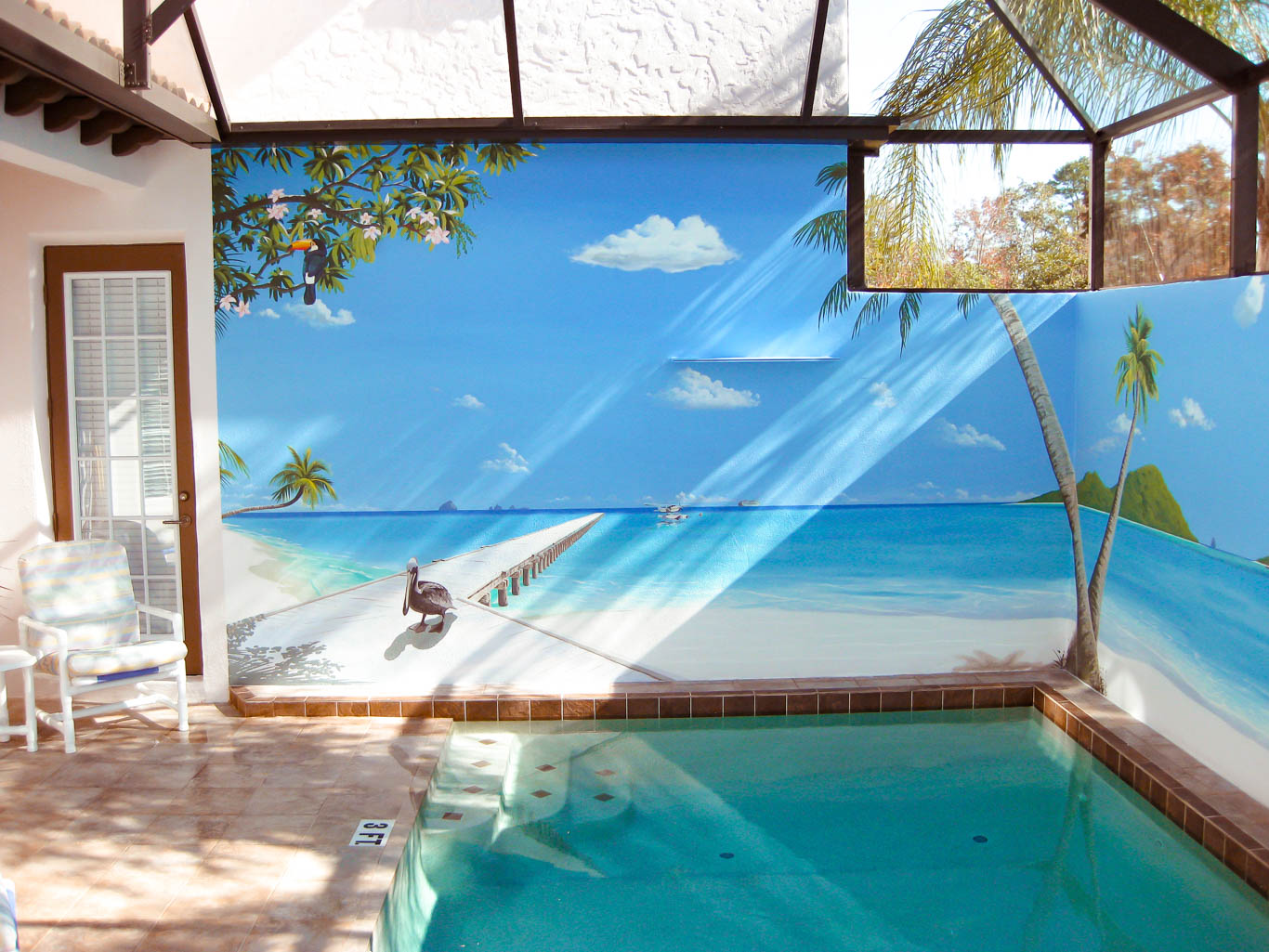 Florida Pool Mural of Tropical Beach | Sacredart Murals