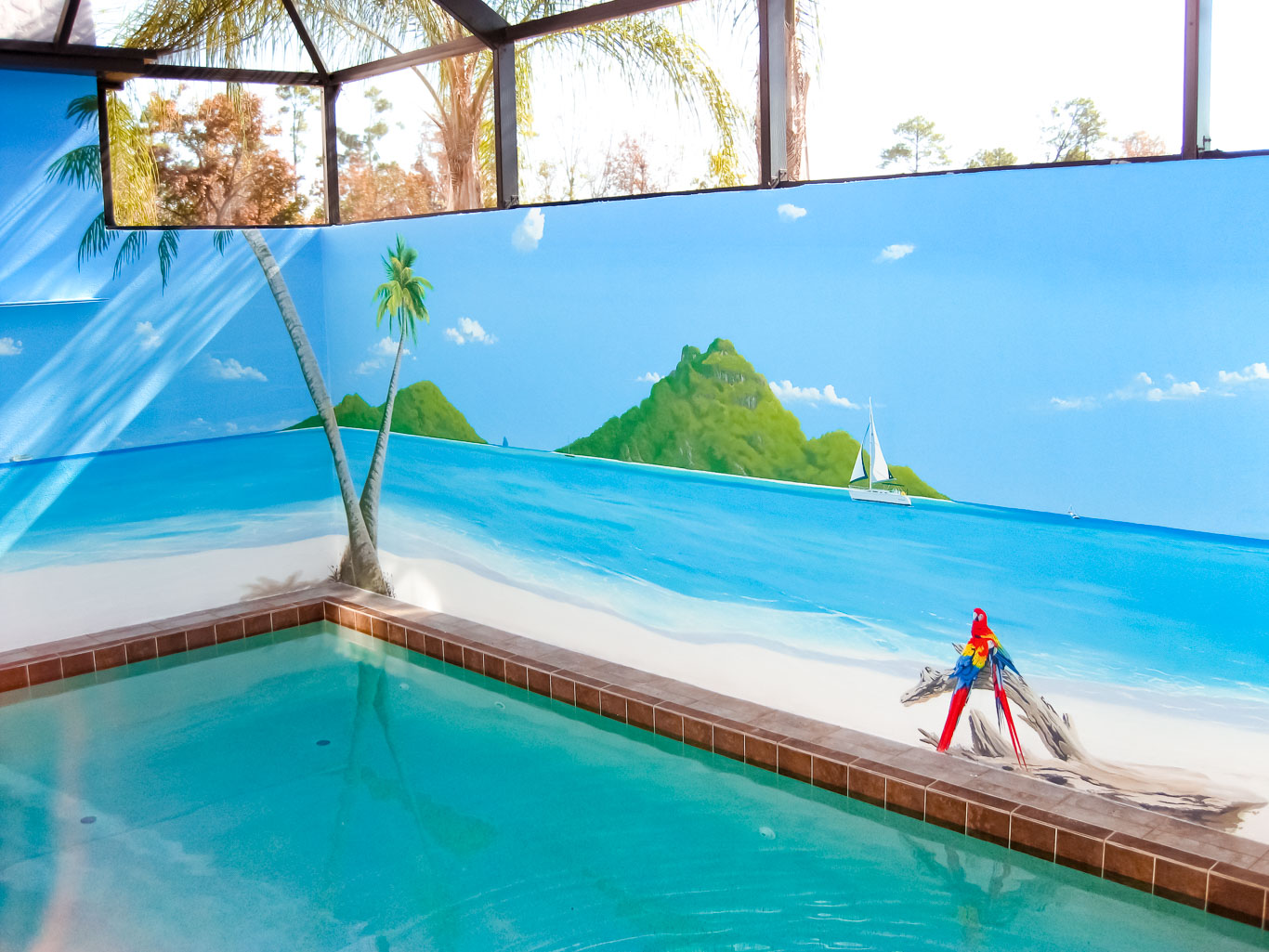 Florida Pool Mural of Tropical Beach | Sacredart Murals