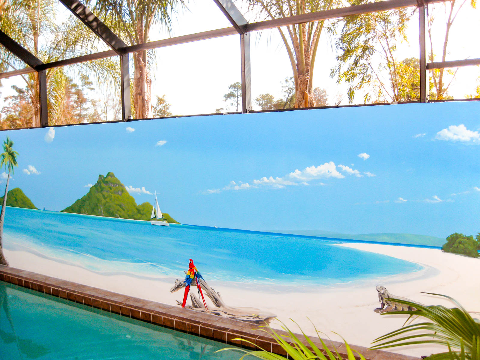 Florida Pool Mural of Tropical Beach | Sacredart Murals