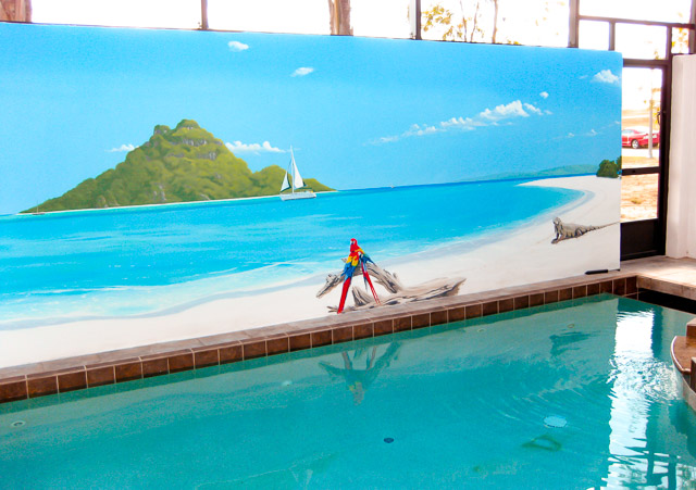 Florida Pool Mural of Tropical Beach | Sacredart Murals