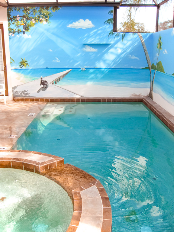 Florida Pool Mural of Tropical Beach | Sacredart Murals